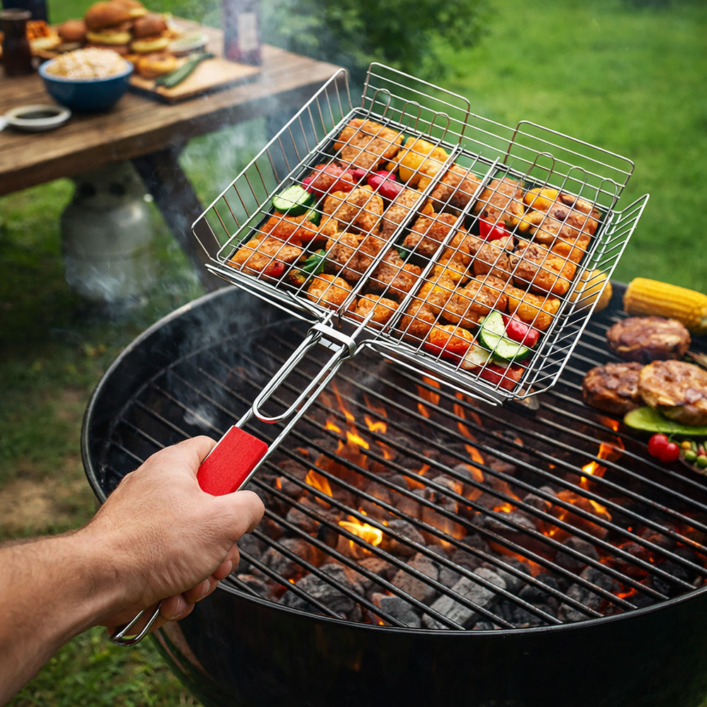 Baya Nar Rectangular BBQ Grill Basket with Handle 33 x 26 x 58 cm [P ...